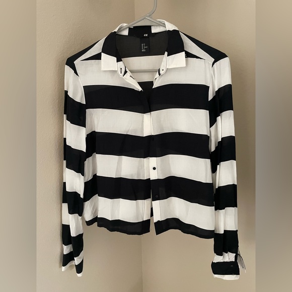 H&M | Tops | Hm Black White Striped Blouse | Poshmark